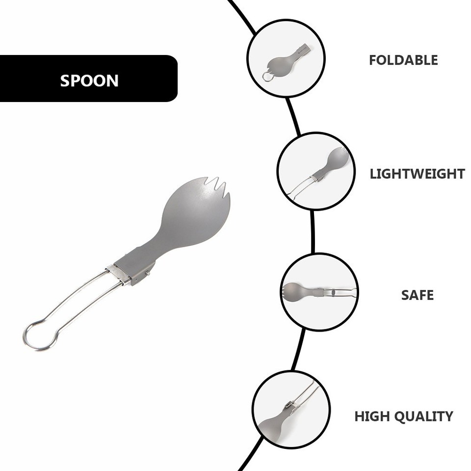 Camping Cooking Utensils Set Picnic Titanium Spoon Folding Fork Spork ...