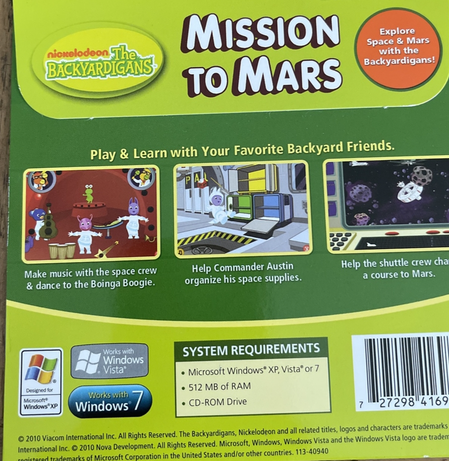 The Backyardigans Mission To Mars PC CD Rom WIN/XP/Vista & 7-Brand New ...