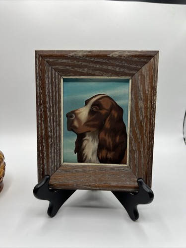 VTG Art Oil Painting Springer Spaniel Dog Head On Canvas Board Wood ...