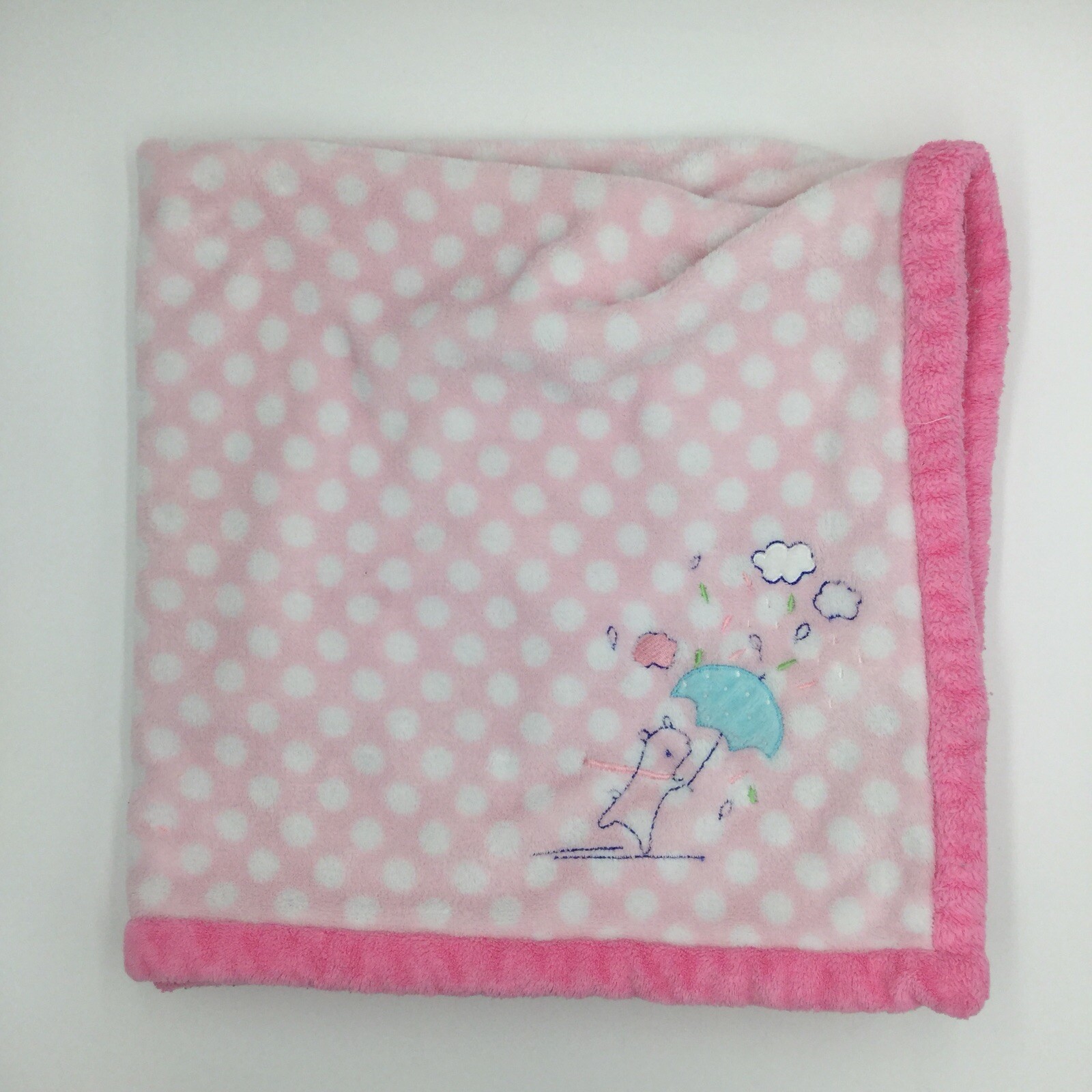 Absorba Pink White Polka Dot Rain Umbrella Clouds Baby Blanket | eBay