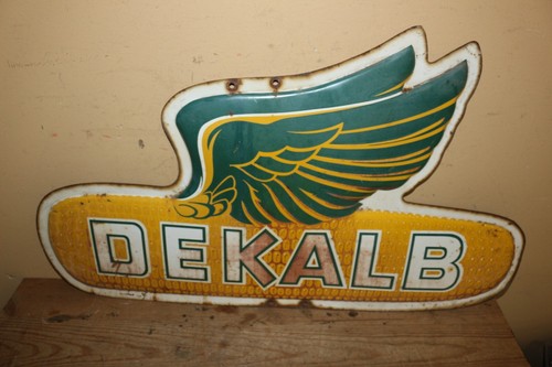 Vintage 1950's Dekalb Seed Corn Flying Ear 28" Embossed Metal Sign Left ...
