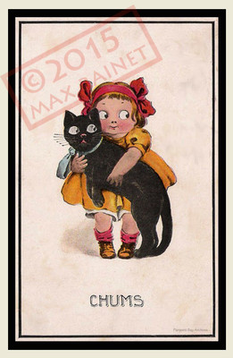 Vintage CHUMS Kitch Girl with her Black Cat friends * Fine ART PRINT ...