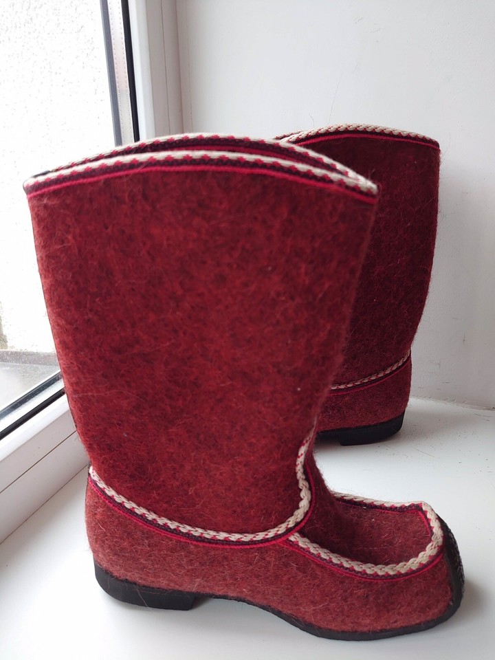 Scandinavian Wool Red Felt Sami Lapland Boots Rubber Sole US5 | eBay