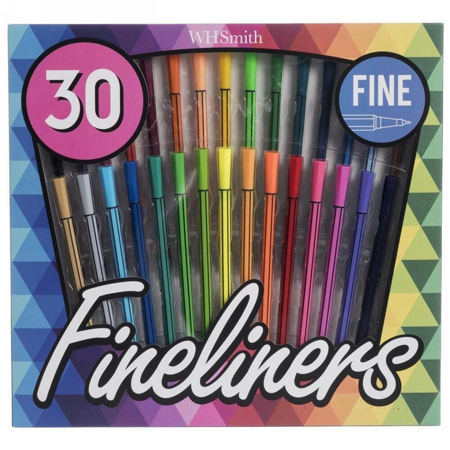WHSmith Fineliner Pens in Assorted Ink Colours With Fine Pack of 30 for ...