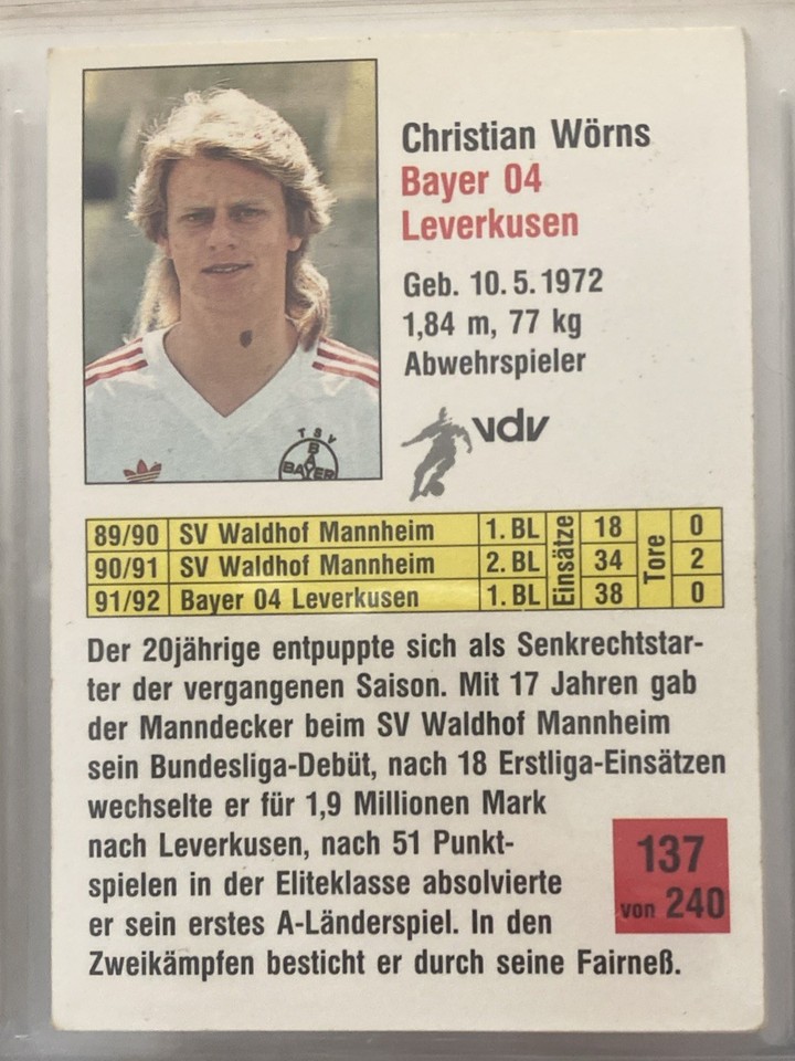 Christian Wörns Bayer 04 Leverkusen Panini Action Cards Fußball92 ...
