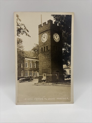 1940s Hudson Ohio Clock Tower & Bank, RPPC Postcard | eBay