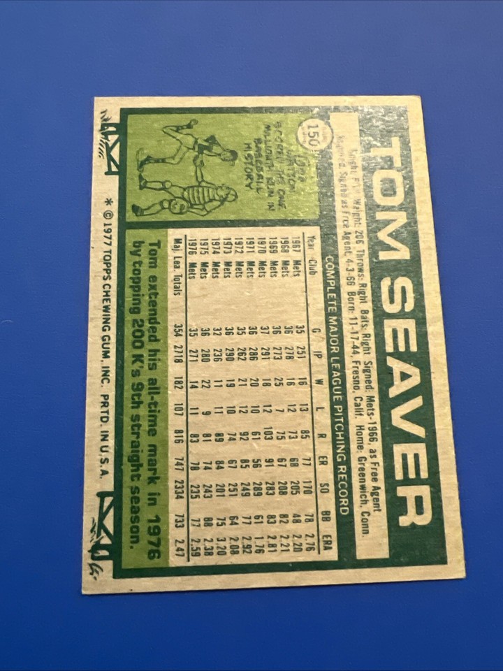1977 Topps Tom Seaver #150 HOF New York Mets Tom Terrific! Baseball ...