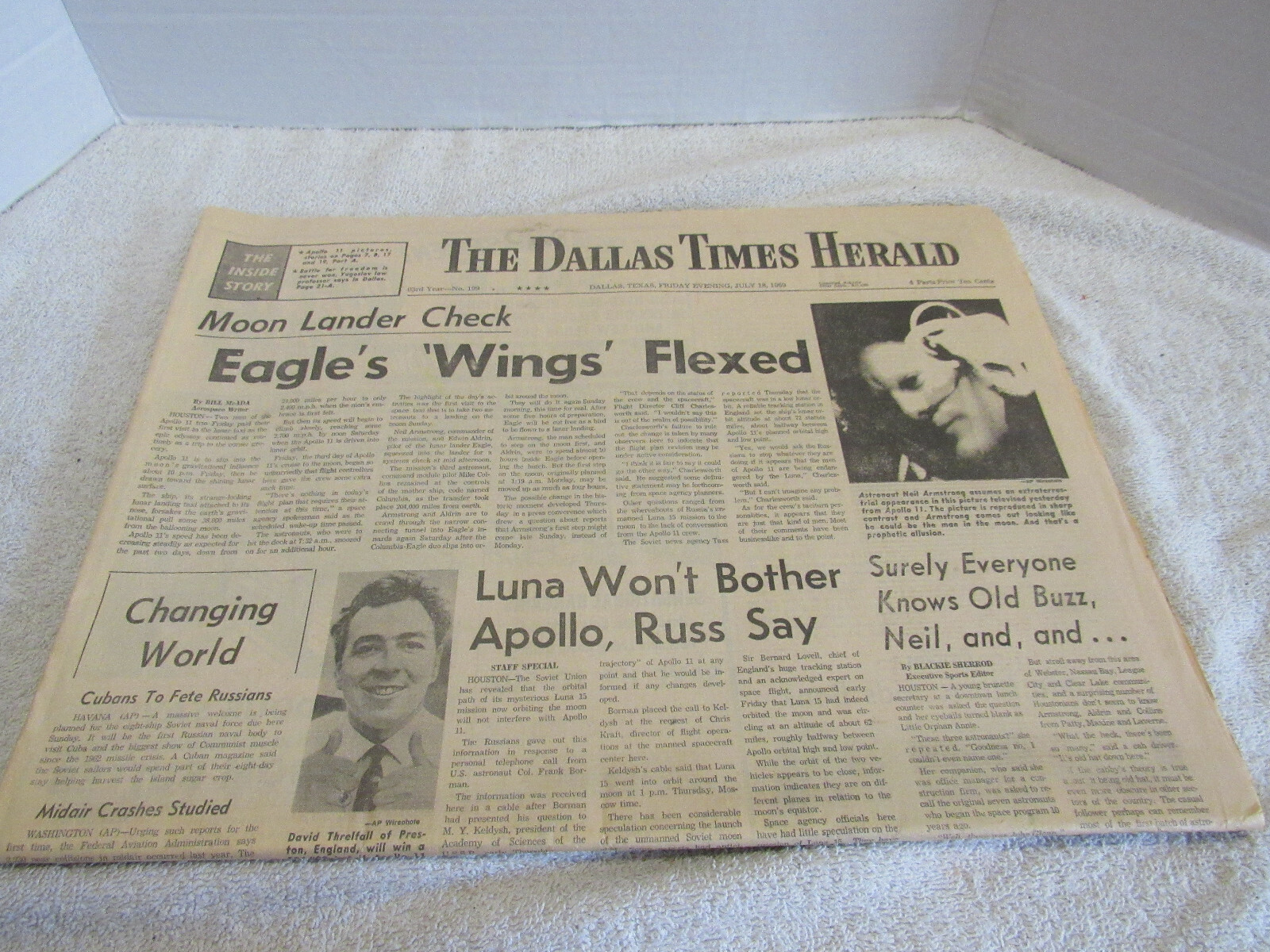 The Dallas Times Herald Newspaper July 18,1969 "Eagles Wings Flexed ...