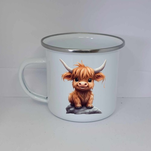 Highland Cow Enamel Travel Cup Personalised Cute Birthday Present ...