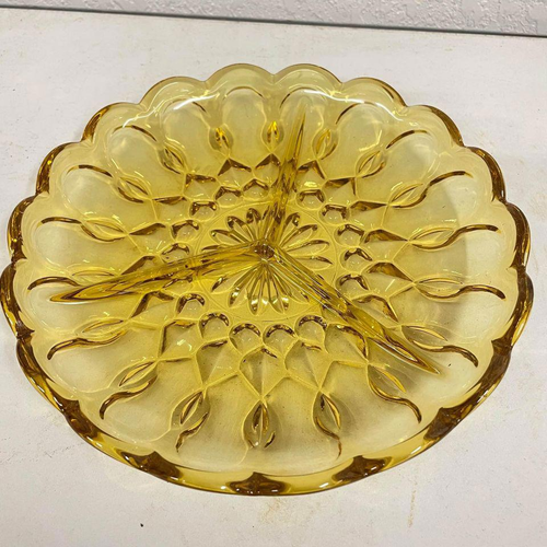 Vintage Indiana Amber Glass Serving Dish 3 Way Divided Plate Scalloped ...