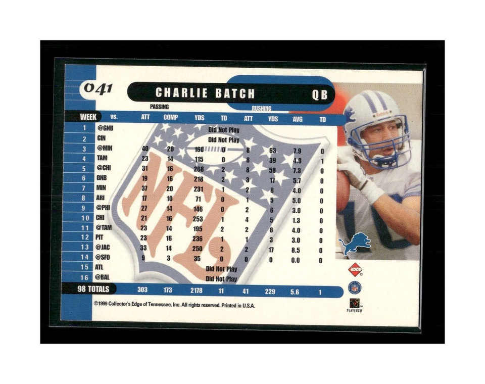 Charlie Batch Detroit Lions 1999 Collector's Edge Supreme #041 FOOTBALL ...