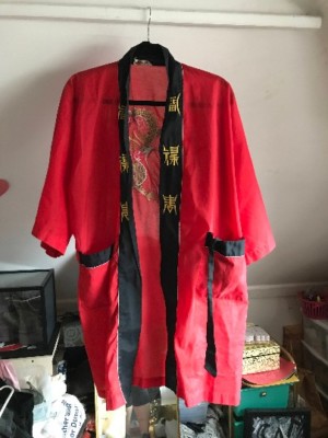 Peacock Vintage Chinese Red Robe, Embroidered Dragon and Language ...