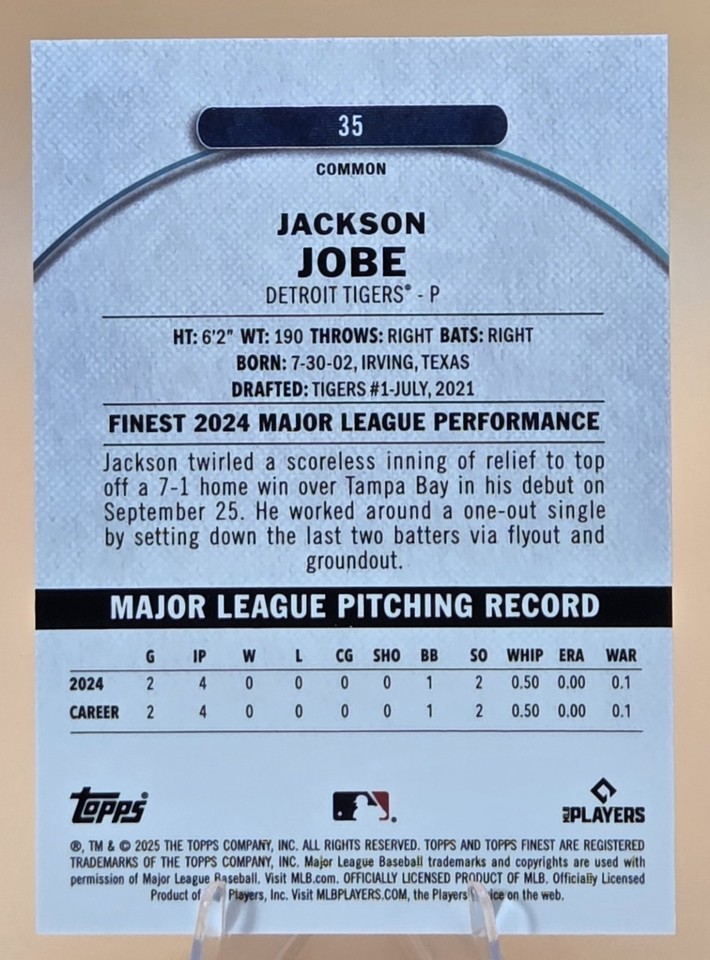 2025 Topps Finest GOLD REFRACTOR #16/50 Jackson Jobe #35 *ROOKIE ...