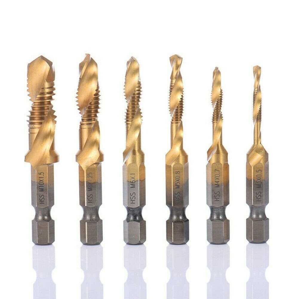 6x Hex Shank Titanium Plated Screw Thread Drill Bit Set Compound Tap ...
