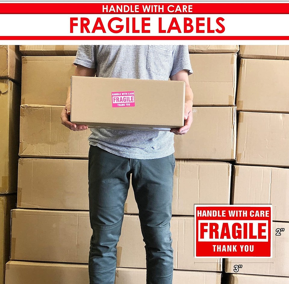 Fragile Stickers 1 Roll 500 2x3 Fragile Label Sticker Handle With Care ...