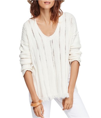 Free People Womens Distressed Pullover Sweater, Off-White, Small | eBay
