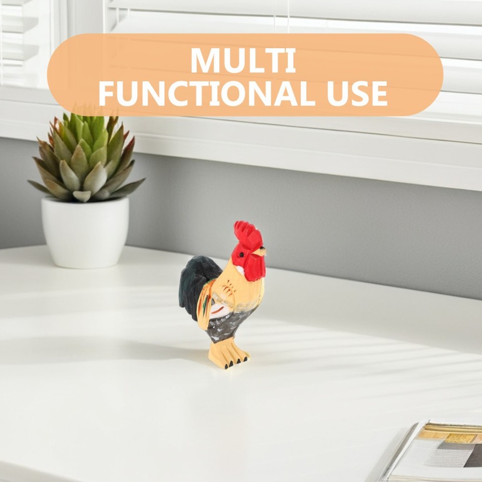Wood Animal Figurine Sculpture Decor Realistic Rooster Figures Model ...