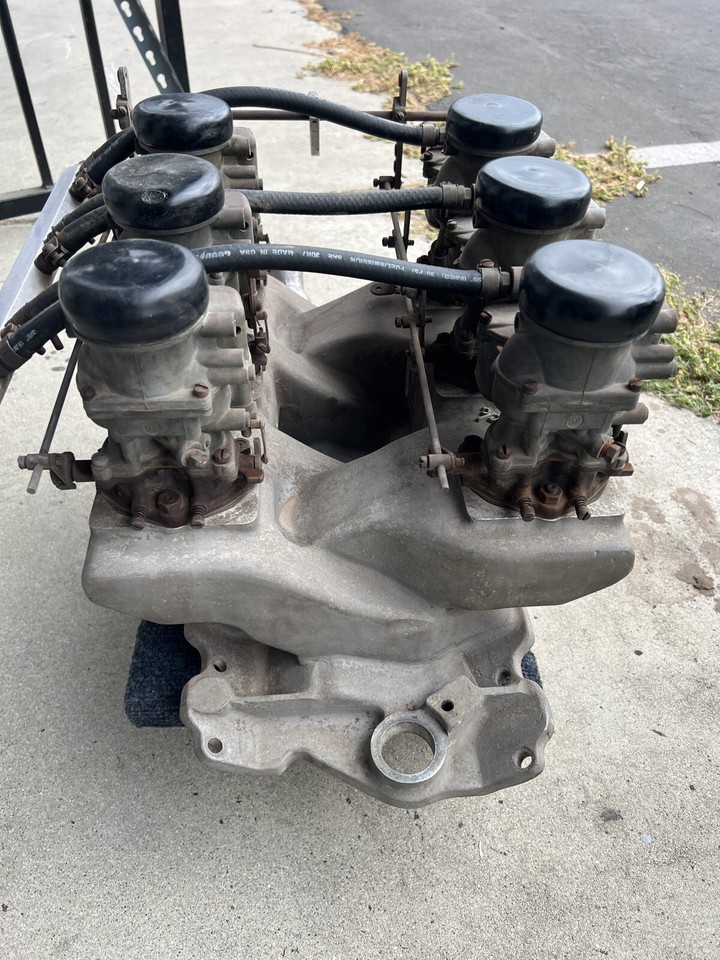Vintage Edelbrock X1 6x2 Cross Ram Intake Manifold & Carbs Small Block ...