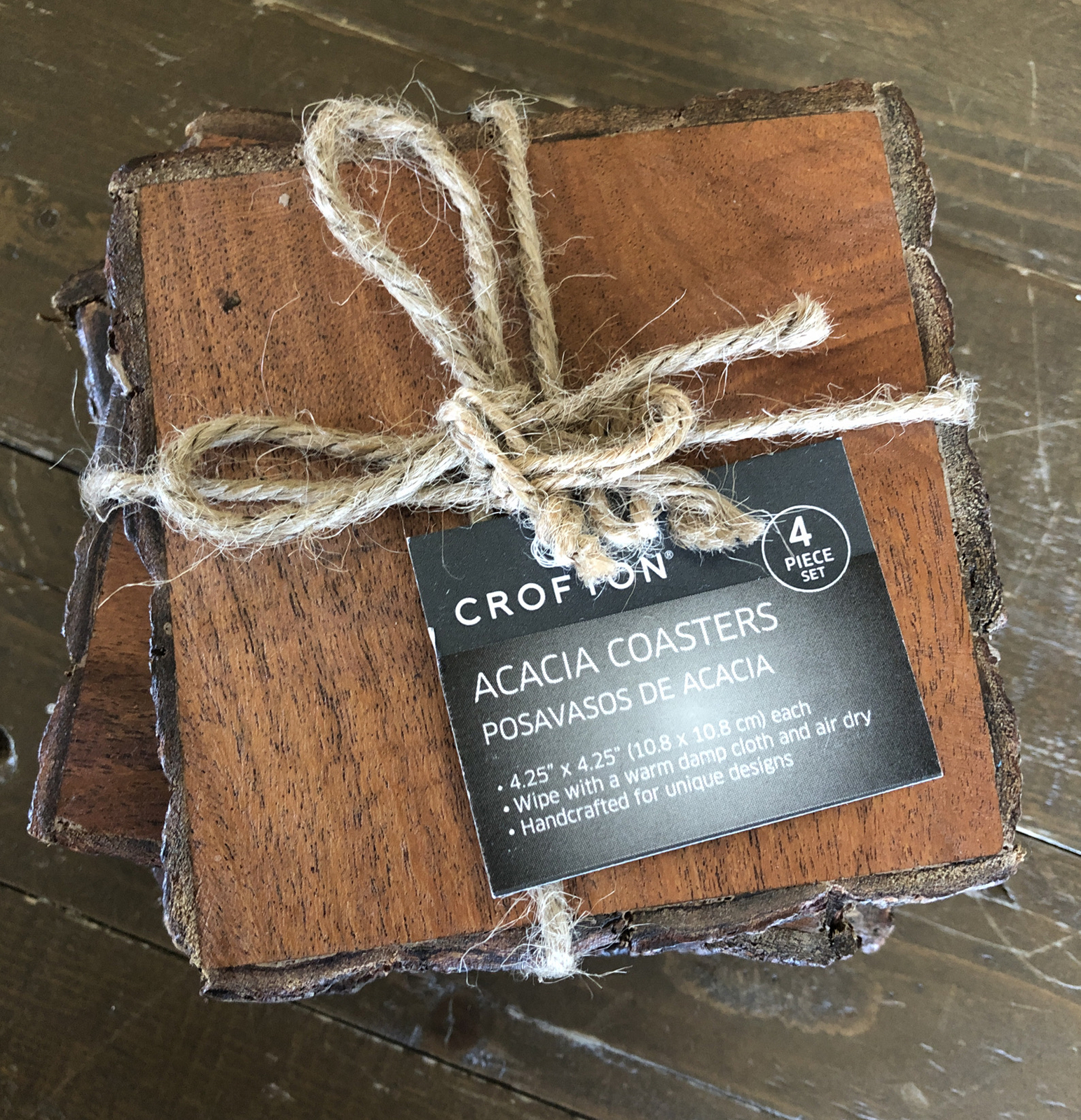 Crofton 4 Piece Pack Rustic Natural Acacia Wood Square Tree Drink ...