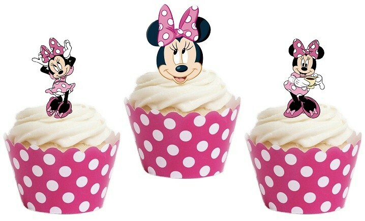 24 Minnie Mouse Stand Up Cup Cake Toppers Edible Birthday Party ...