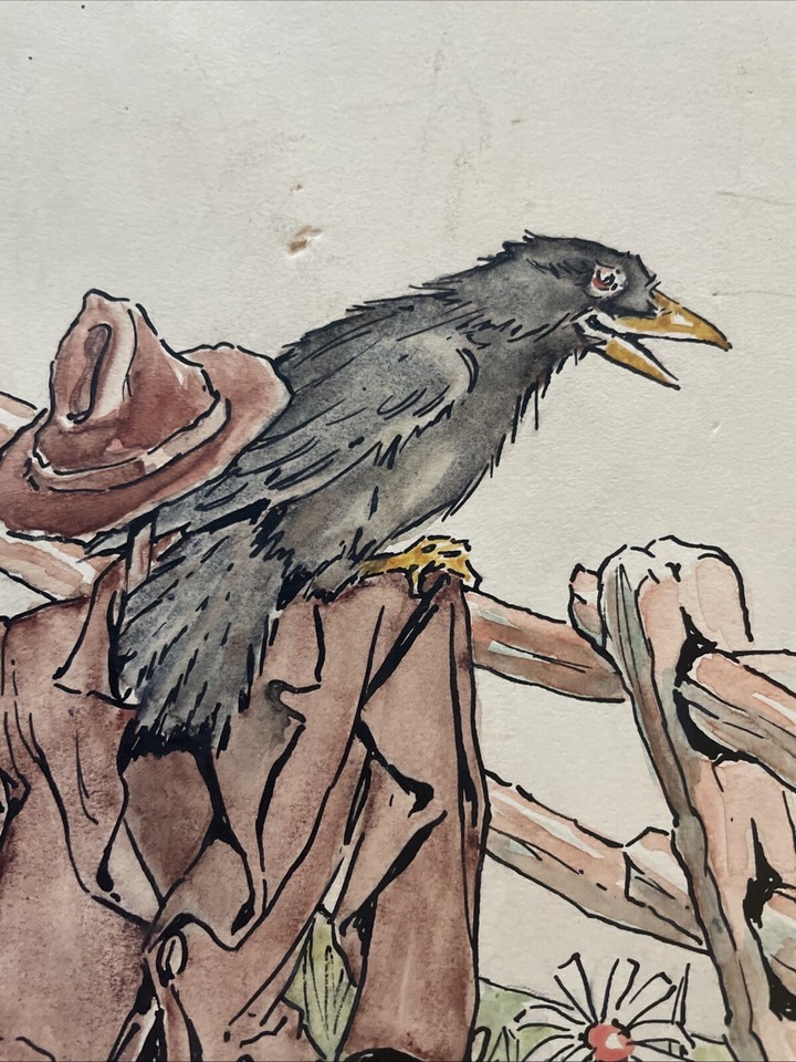 Antique Enos B. Comstock Signed Original Pen and Watercolor Drawing ...