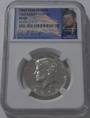 1964 NGC PF69 Proof Silver Kennedy Accent Hair Half JFK Coin 50c ...
