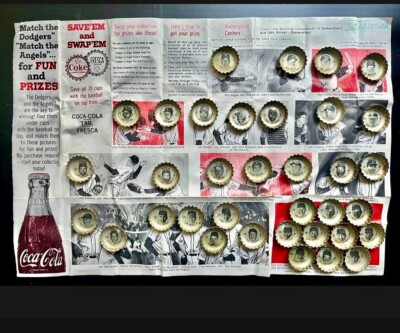 1967 Coke Coca~Cola Dodgers & Angels Bottle Cap Complete Set w/ Sheet ...
