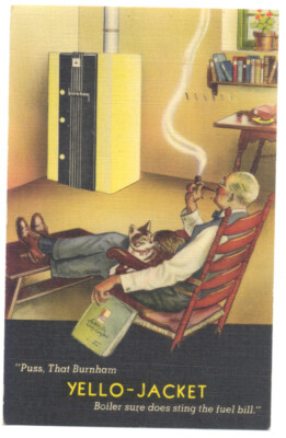 Burnham YELLO-JACKET BOILER 1940 Linen AD Postcard - IRVINGTON NY Pipe ...
