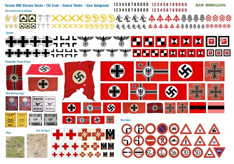 1:56 Scale German WW2 Diorama Decals (Posters, Street Signs, Tank ...