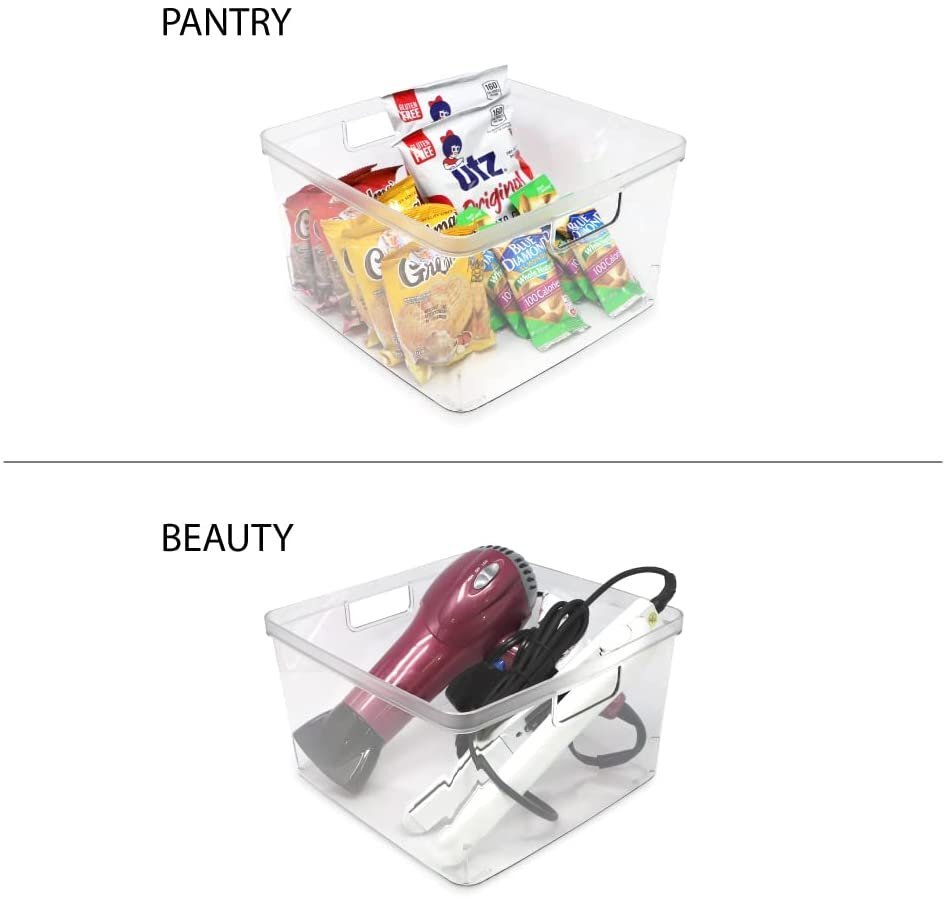 Isaac Jacobs Clear Storage Bins w/Cutout Handles, Plastic Organizer for ...