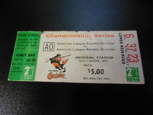 1960-70S VINTAGE BALTIMORE ORIOLES MLB TICKET STUB ALCS GAME 2 MEMORIAL ...