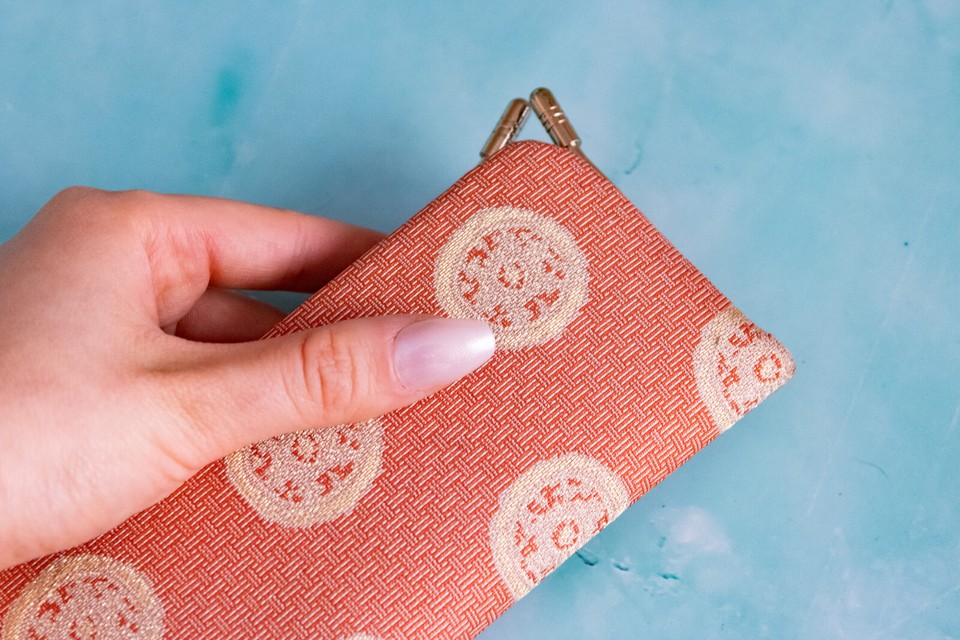 Silk Japanese Asian Oriental Wallet Kimono Pink-Orange Peach Gold ...