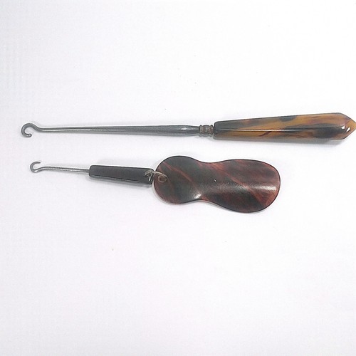 2 Shoe Horn & Boot Corset Lace Button Puller Hook Butterscotch ...