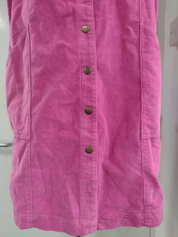 Oliver Bonas Pink Cord Mini Dress Women's UK 14 Pinafore Style Buttons ...