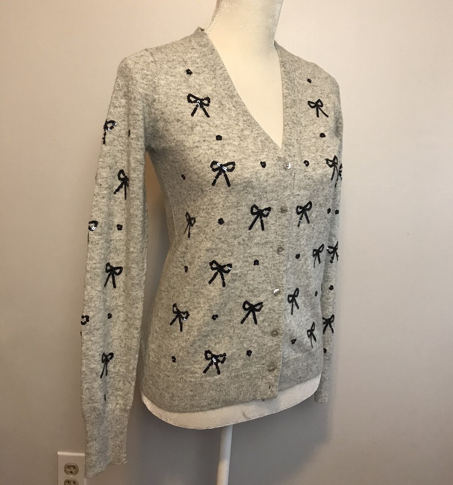 J Crew Factory Merino Wool Blend Bow Sequins Cardigan XS | eBay