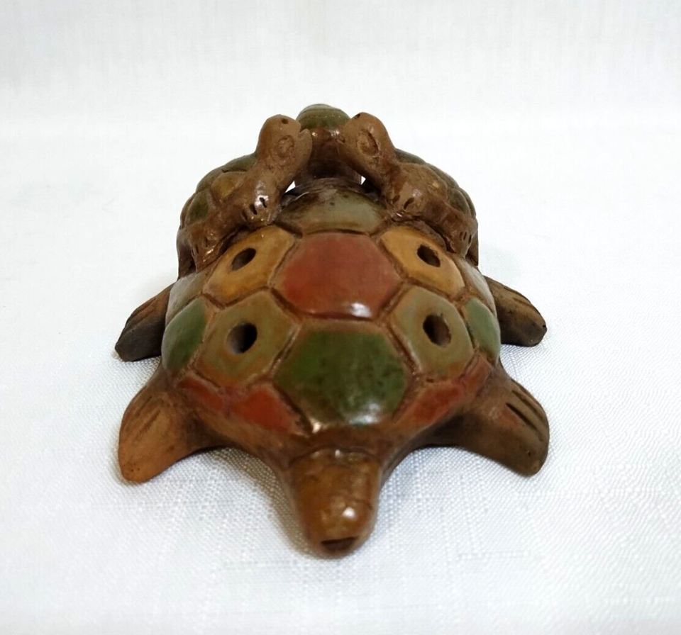 Folk Art Ceramic Handmade Painted Cute Turtle Family Mom Baby Ocarina ...
