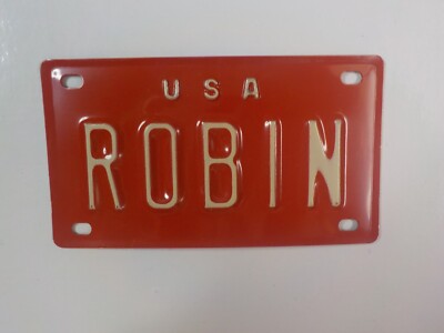 NAMEPLATE BICYCLE LICENSE PLATE ROBIN 1950'S RED VTG | eBay