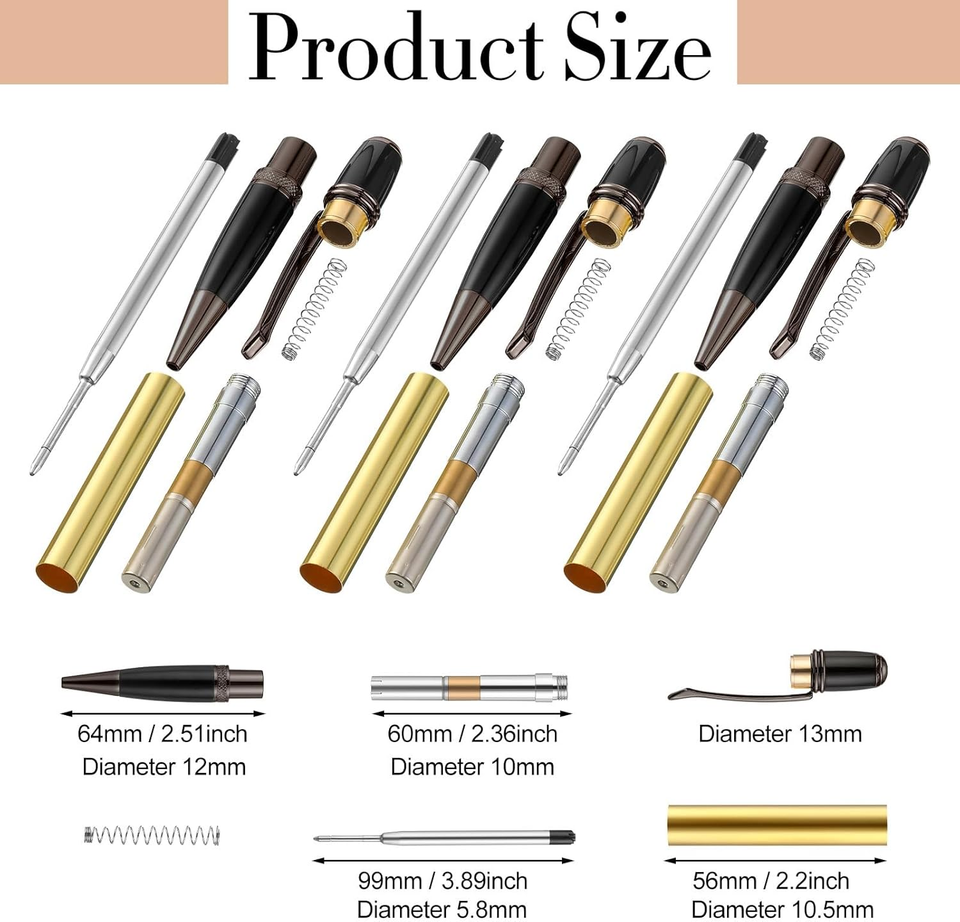 12 Pack Woodturning Pen Kit Twist Ballpoint Pen Kit with Refill Copper ...