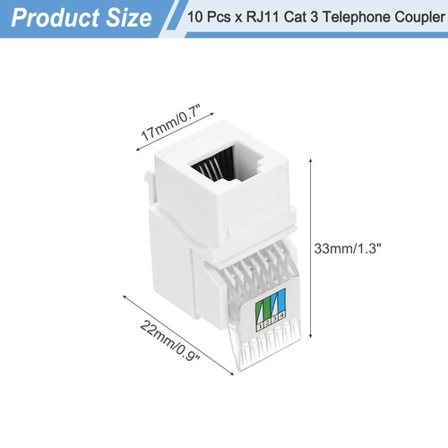10 Pack RJ11 Cat 3 Telephone Jack, Cat3 Coupler Phone Adapter, White ...