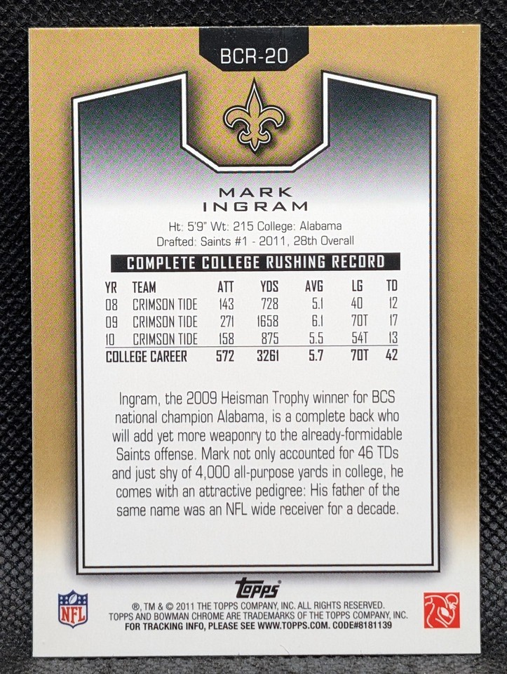 2011 Topps Chrome Mark Ingram Bowman Chrome Rookie - New Orleans Saints ...