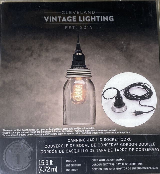 CLEVELAND VINTAGE LIGHTING CANNING JAR LID SOCKET CORD HANGING LAMP 15. ...