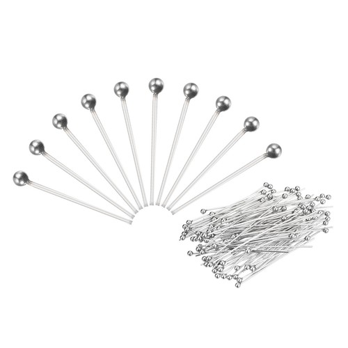 100Pcs Silver Plated Ball Head Pins 16mm Wire Head Pins Stainless Steel ...