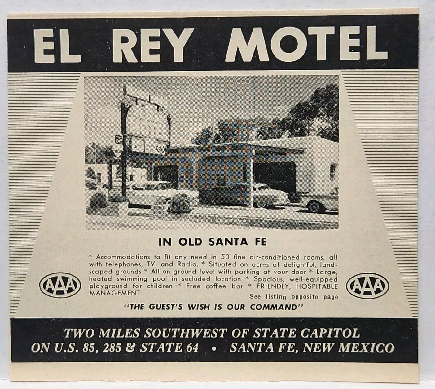 1964 El Rey Motel Santa Fe New Mexico US 85 Vtg Print Ad Man Cave 4 1/2 ...