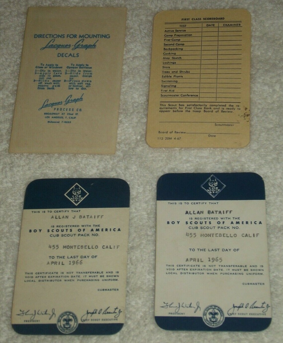 Cubmaster Quotes 3 BSA 1965 67 Cub Scouts & Boy Scouts ID Cards + 1