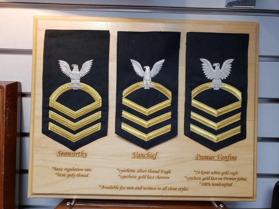 Vanguard NAVY E9 MALE RATING BADGE YEOMAN - SEAWORTHY GOLD ON BLUE | eBay