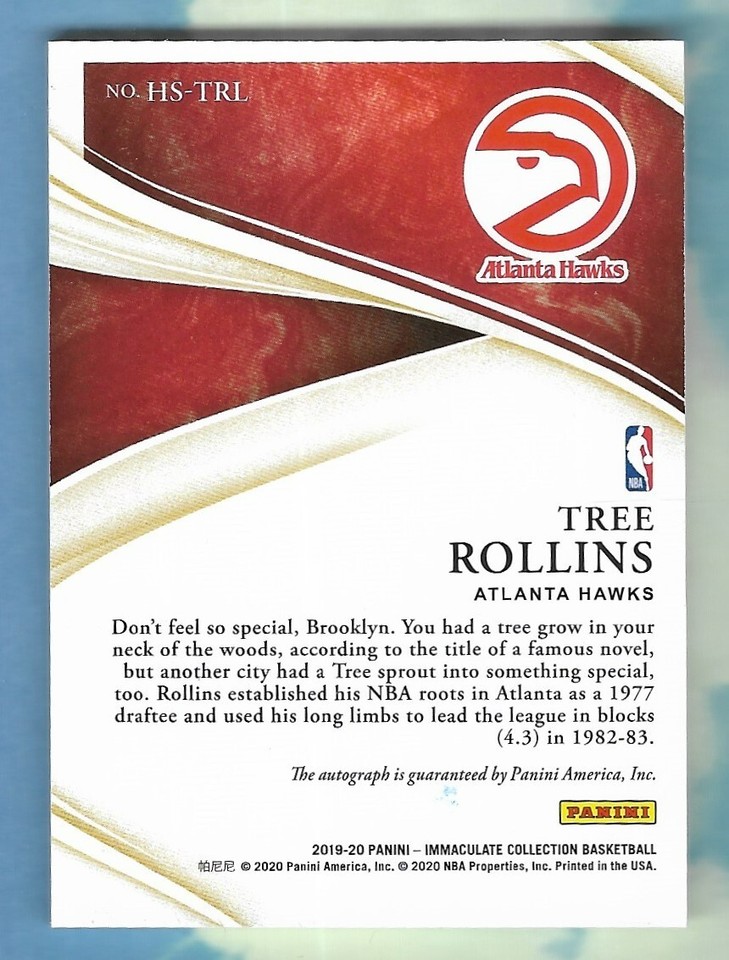 TREE ROLLINS 2019-20 PANINI IMMACULATE BASKETBALL SP AUTOGRAPH AUTO #'D ...