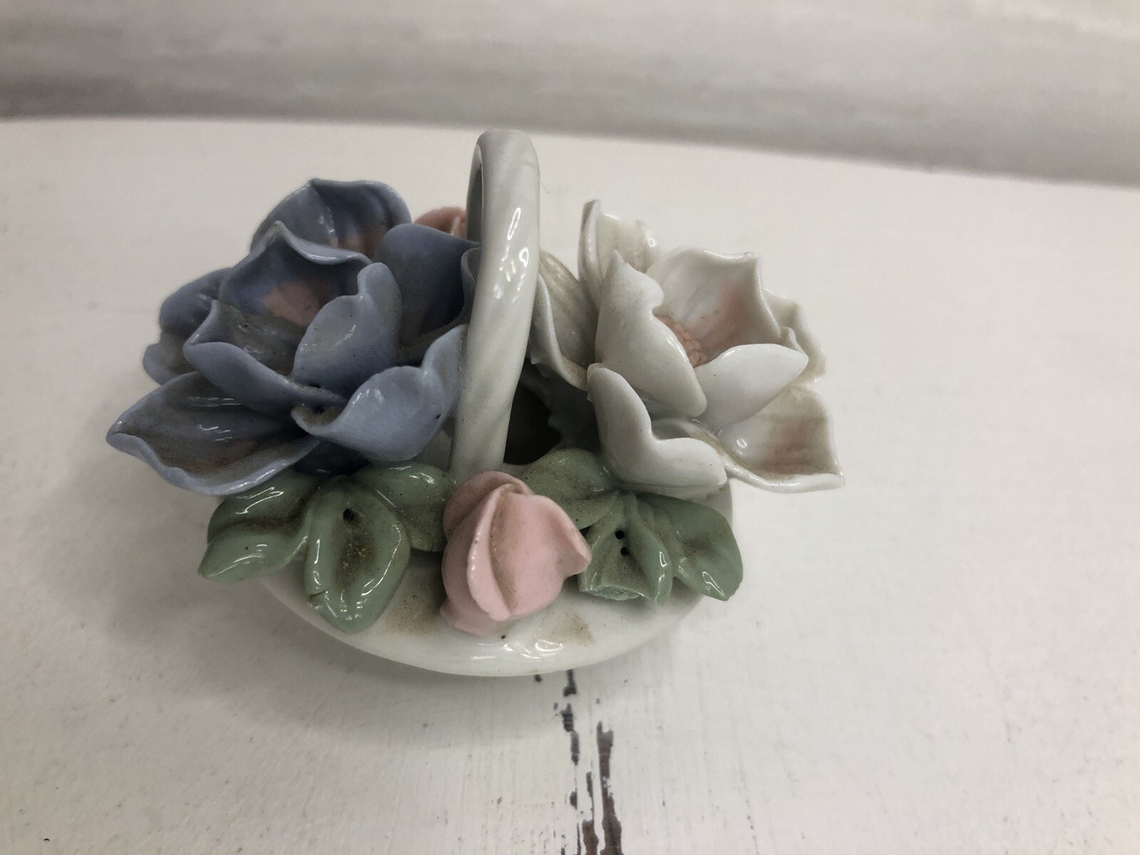 Vintage Miniature Porcelain Basket of Flowers EUC Pink Blue White 2x2 ...