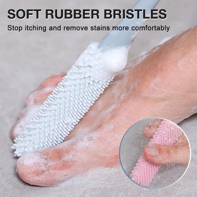 Silicone Foot Cleaning Brush Toe Gap Scrubber with Long Handl for ...