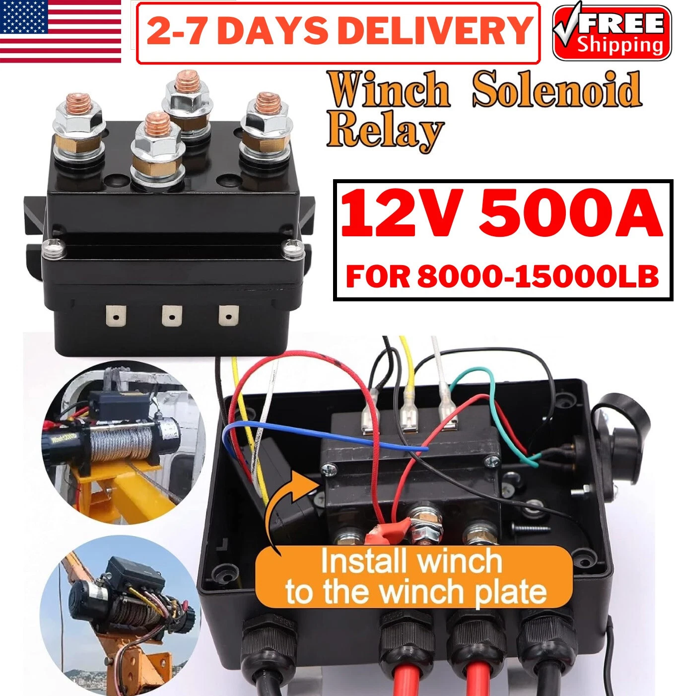 12V 500A 12000 LB Winch Solenoid Relay Controller Contactor for Polaris ...