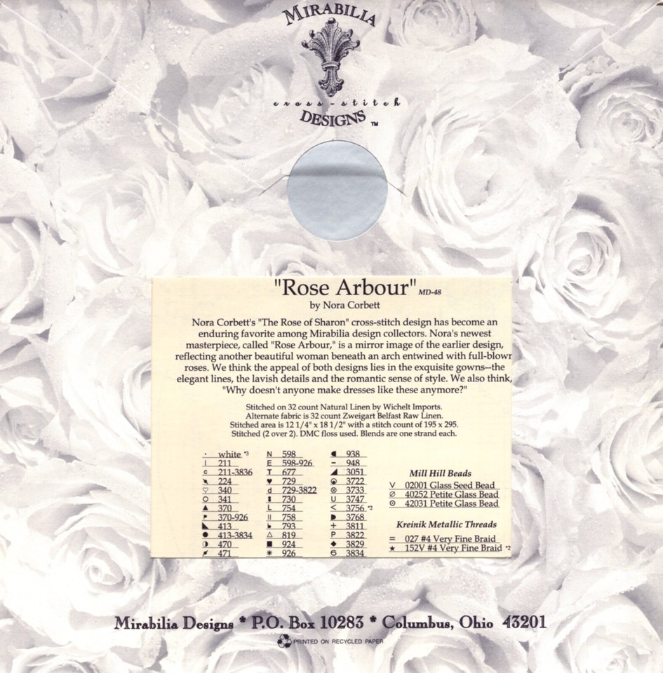 ROSE ARBOUR Mirabilia Cross Stitch Pattern MD48 Nora Corbett NEW | eBay